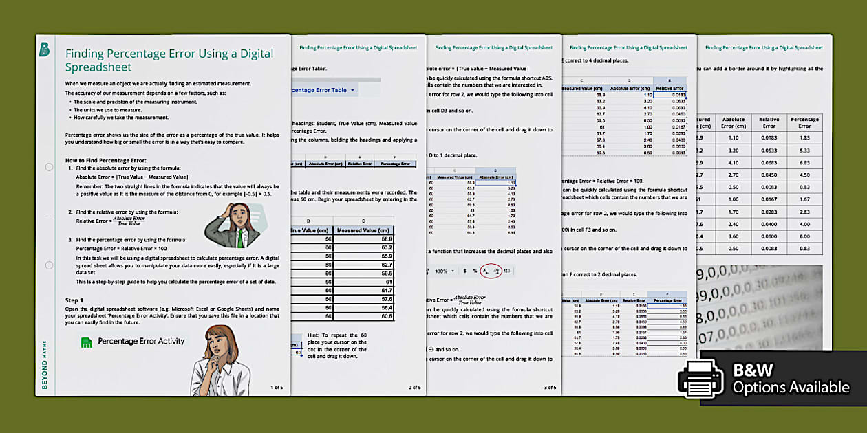 Finding Percentage Error Using a Digital Spreadsheet