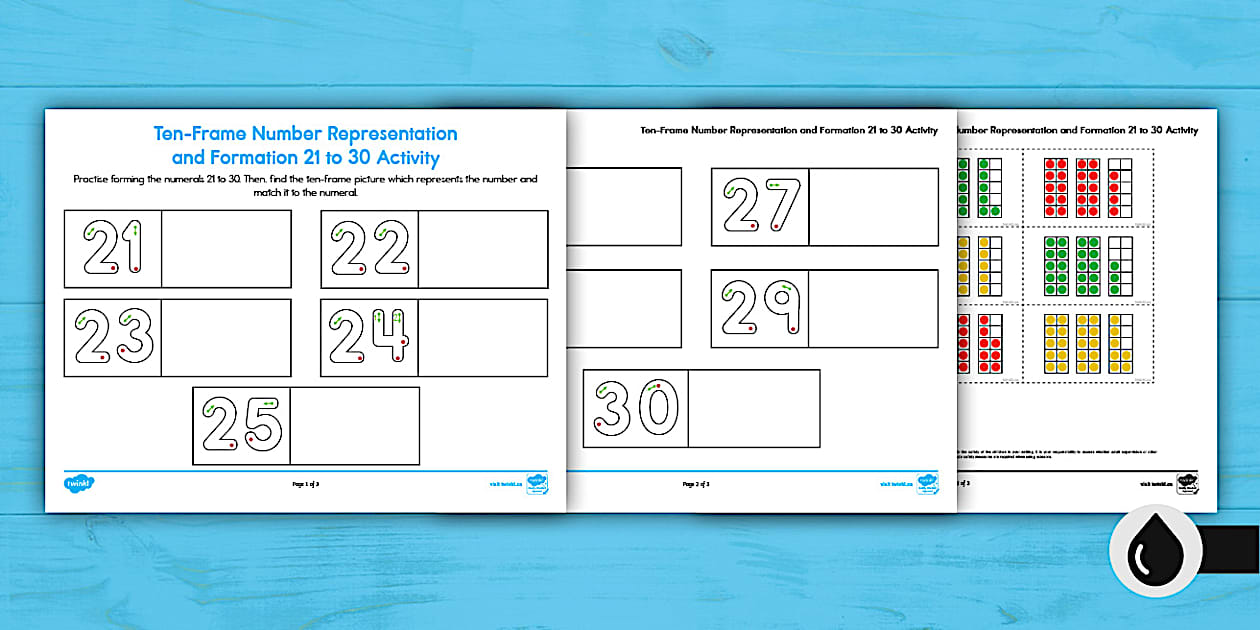 Ten-Frame Number Representation 21 to 30 Sorting Activity