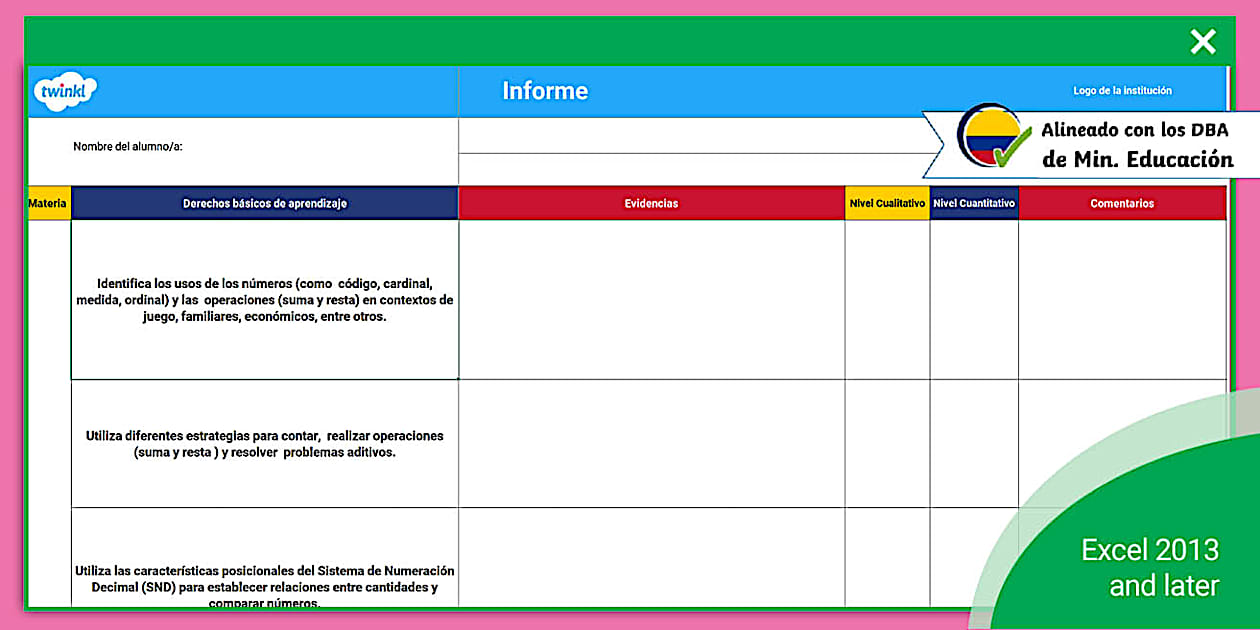 Formato de rúbricas de evaluación 2° - Twinkl Colombia