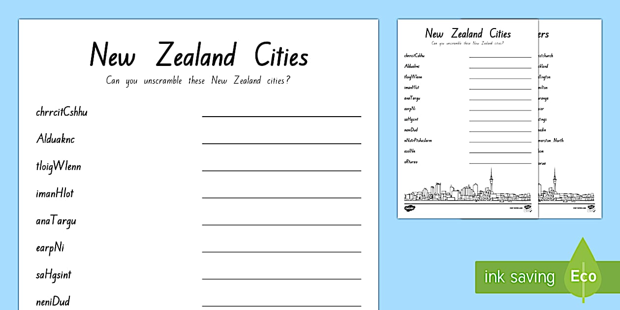 New Zealand Cities Word Unscramble (teacher made) - Twinkl