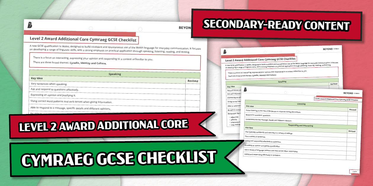 Level 2 Award Additional Core Cymraeg GCSE Checklist