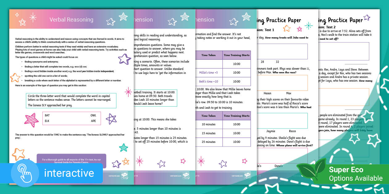 11+ Verbal Reasoning Practice Paper: Comprehension - Twinkl
