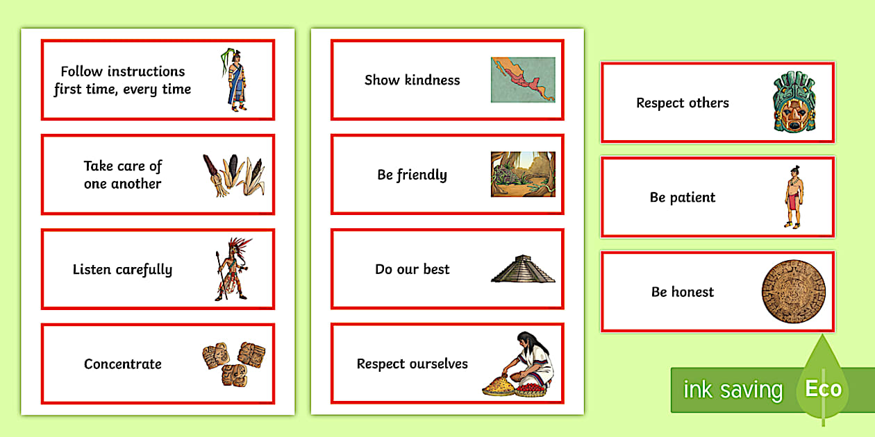 KS2 Aztec-Themed Class Charter Cards (teacher made) - Twinkl