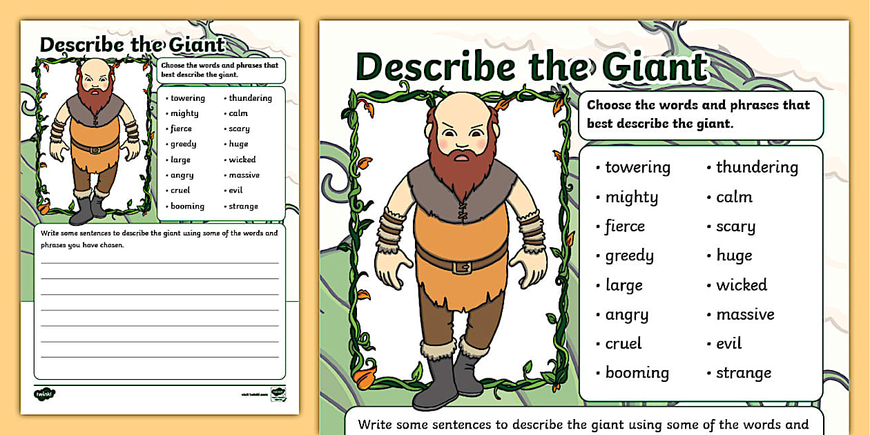 KS1 Describe the Giant Worksheet (Teacher-Made) - Twinkl