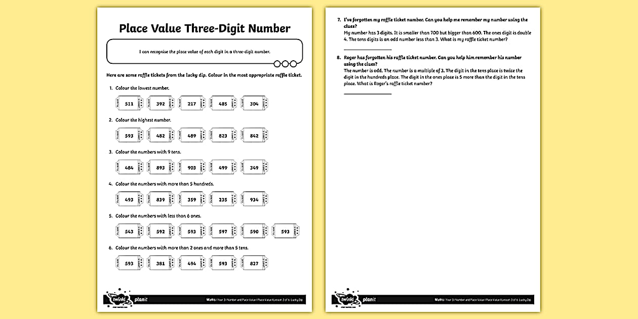 Editable Recognising Place Value in 3-Digit Numbers Worksheet