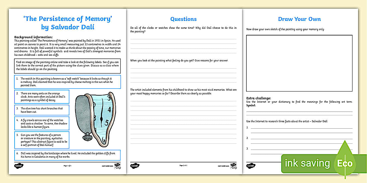 The Persistence of Memory by Dalí Art Appreciation Worksheet / Worksheet