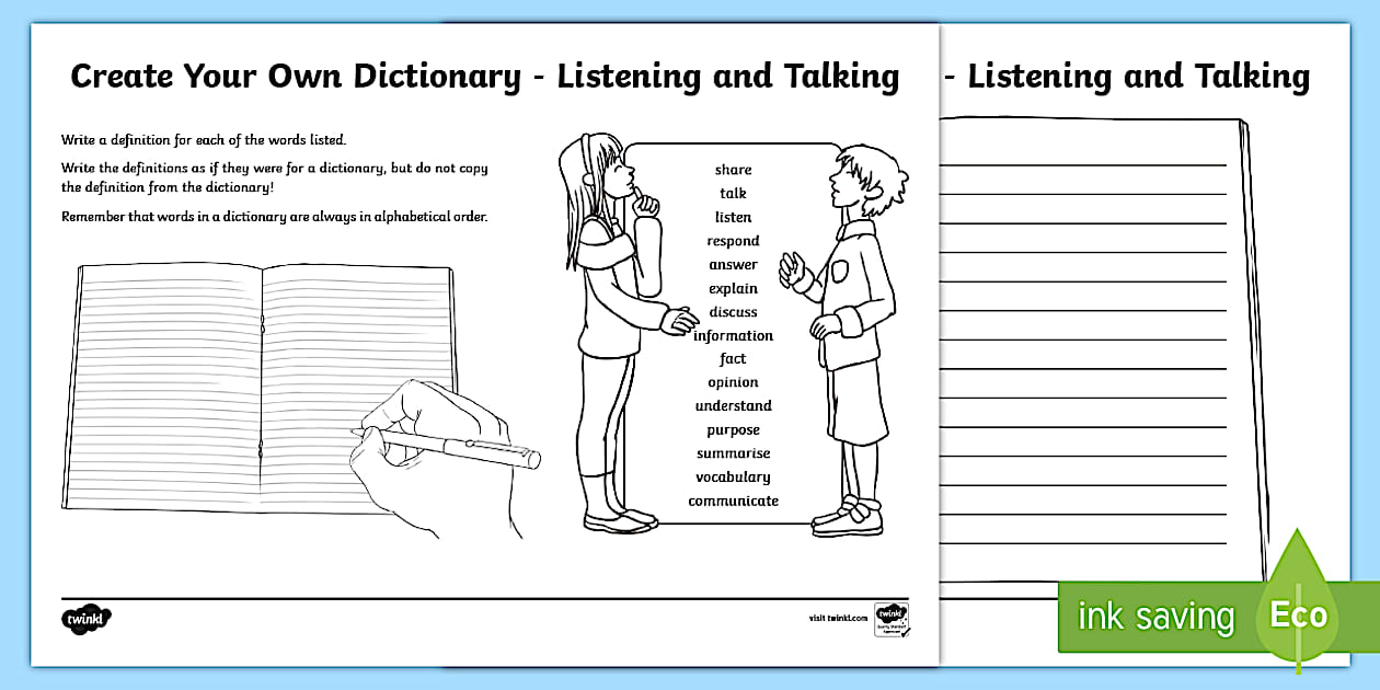 Listening and Talking Key Vocabulary Create Your Own Dictionary