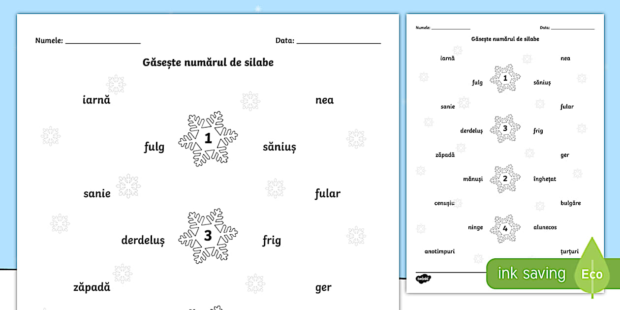Găsește numărul de silabe Fișă de lucru - Twinkl