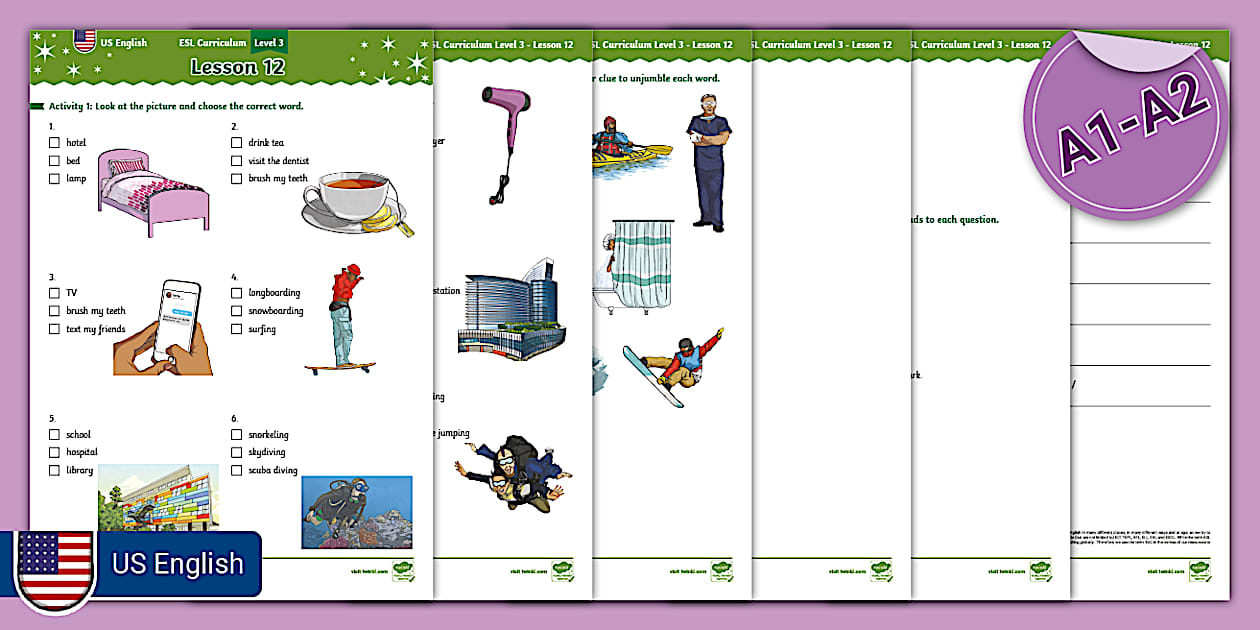 ESL Curriculum (US-English Version) Level 3, Lesson 12 Worksheet