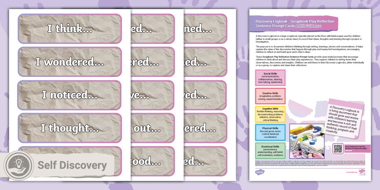 Discovery Logbook - Scrapbook Play Reflection Sentence Prompt Cards