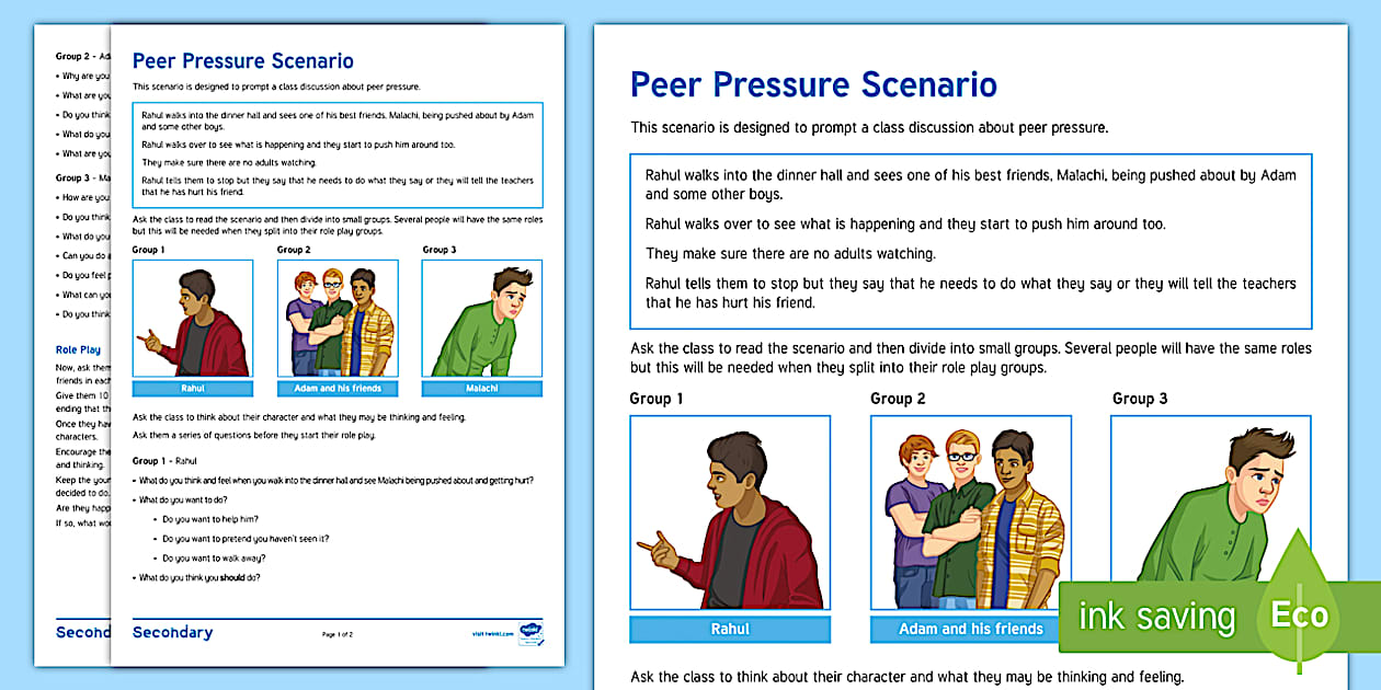 Peer Pressure Scenario 1: Boys Worksheet / Worksheet