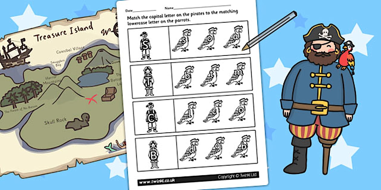 Pirate Themed Capital Letter Matching Worksheet - uppercase