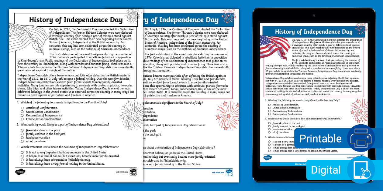 7th Grade History of Independence Day Activity | Twinkl USA