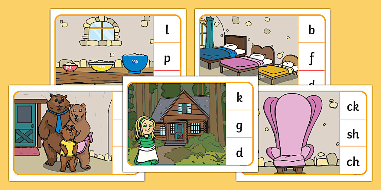Goldilocks Themed Initial Sounds Games Peg Matching Game