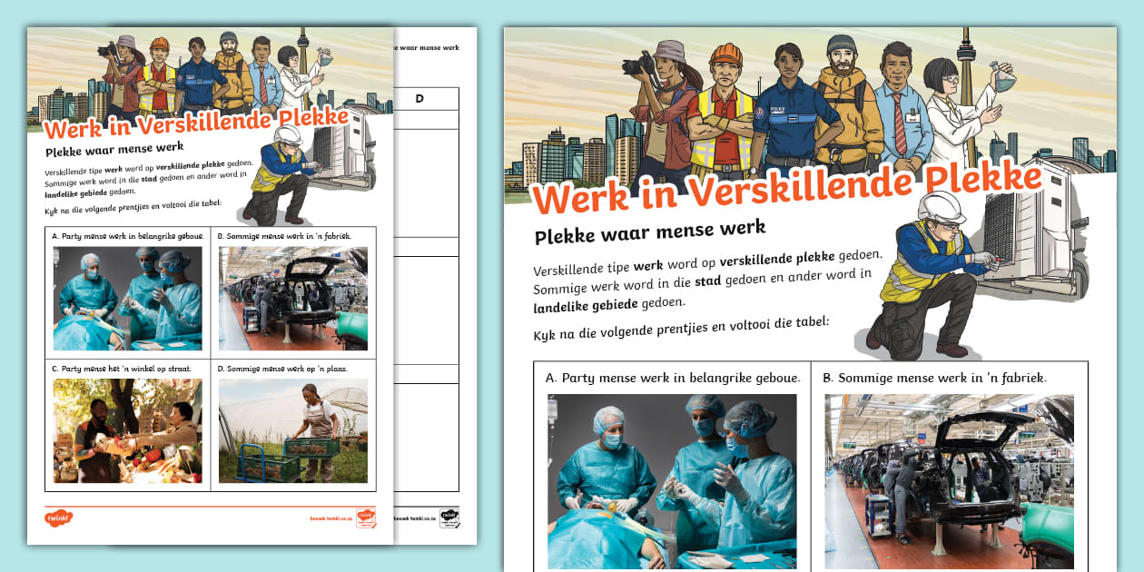 Werk in Verskillende Plekke - Aktiwiteit - Twinkl