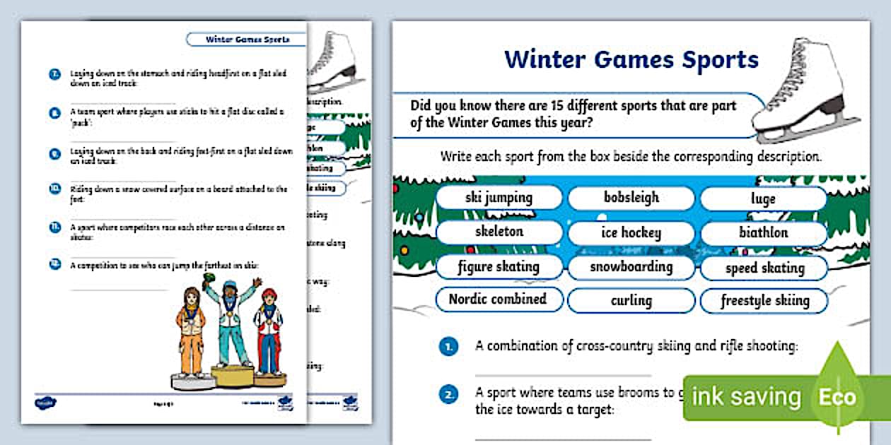 Winter Games Sports Description Matching Activity - Twinkl