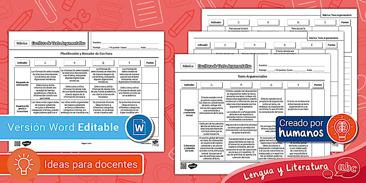 Rúbrica | Evaluación Escritura Lenguaje |Texto Argumentativo