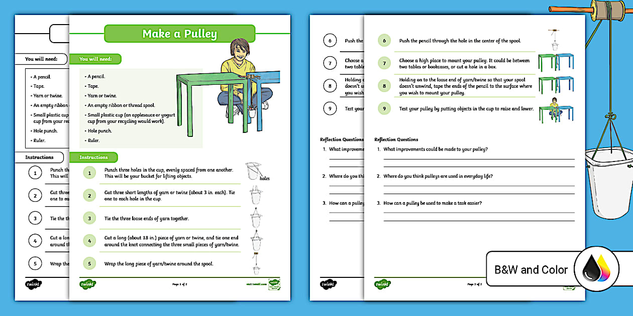 Make a Pulley Science Worksheet for 3rd-5th Grade - Twinkl