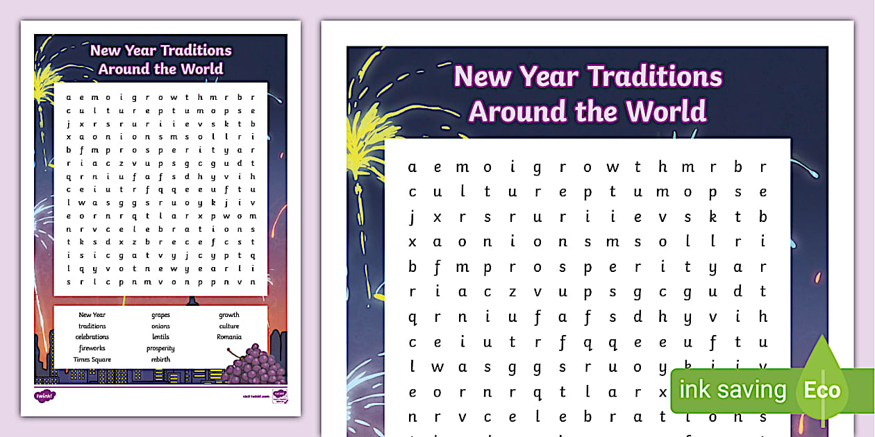 New Year Traditions Around the World Word Search - Twinkl