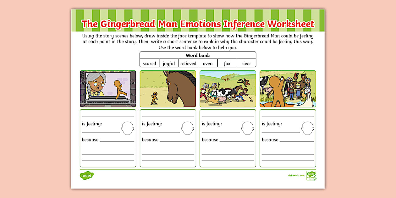 The Gingerbread Man Emotions Inference Worksheet - Twinkl