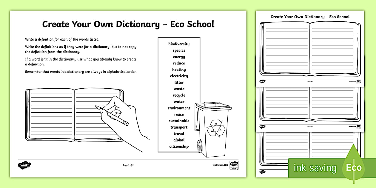 Eco School Create Your Own Dictionary Activity - Twinkl