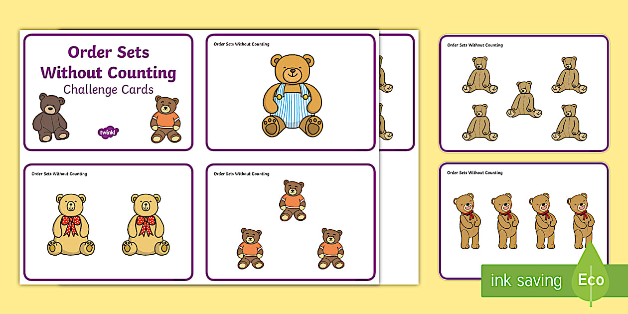 Teddy Ordering without Counting Maths Challenge Cards