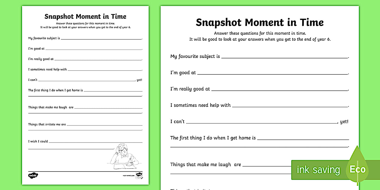 Editable Year 6 Back to School Snapshot Moment in Time Worksheet