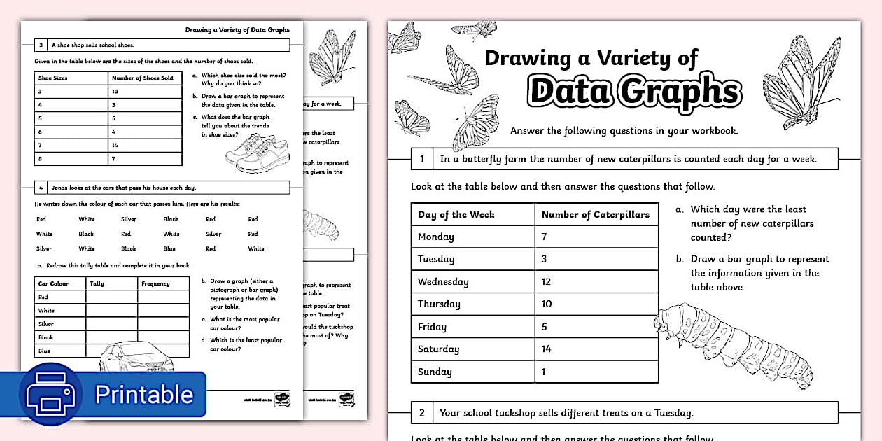 Drawing a Variety of Data Graphs Activity Sheet - Twinkl