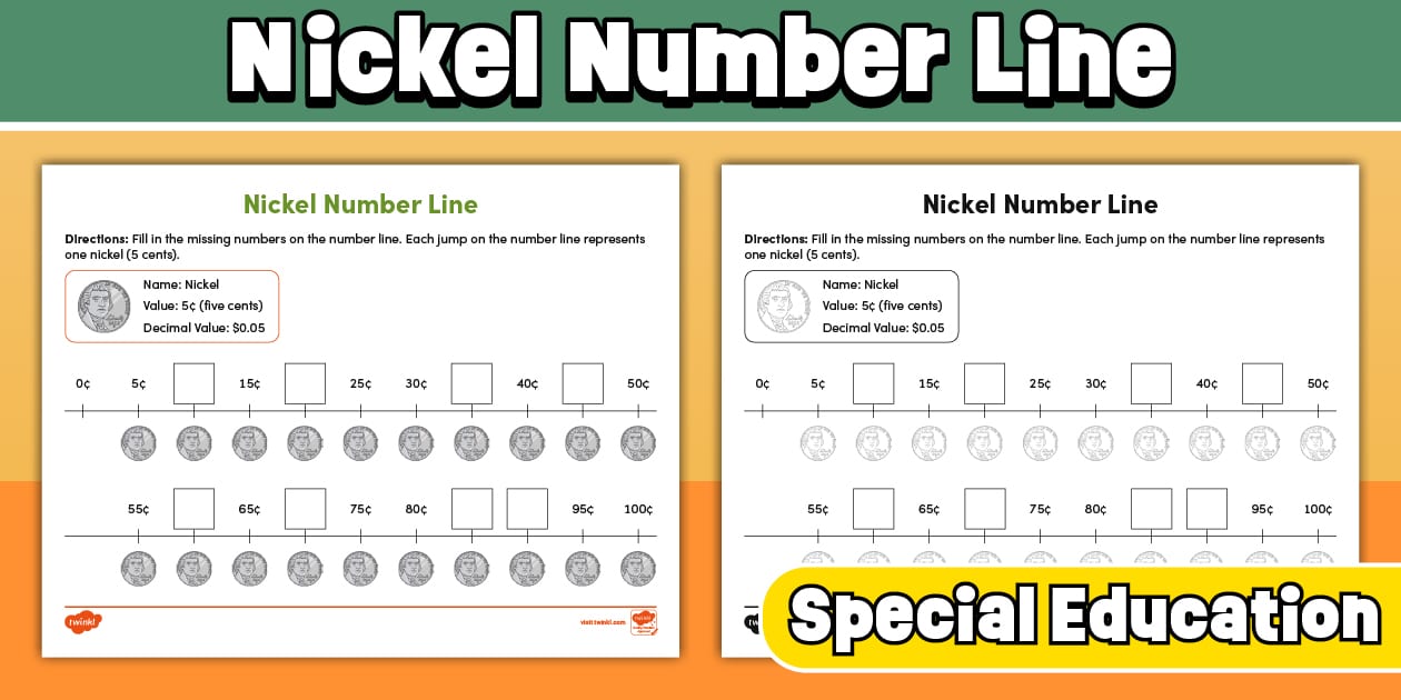 Nickel Number Line for Special Education