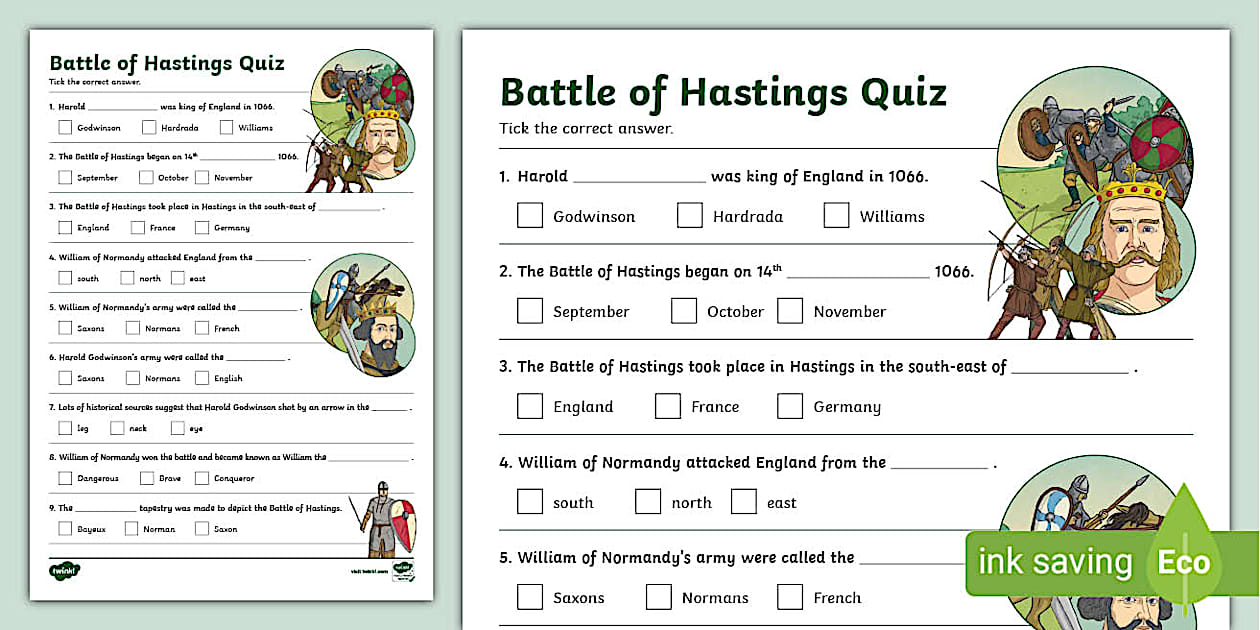 Battle of Hastings Paper Quiz (Teacher-Made) - Twinkl