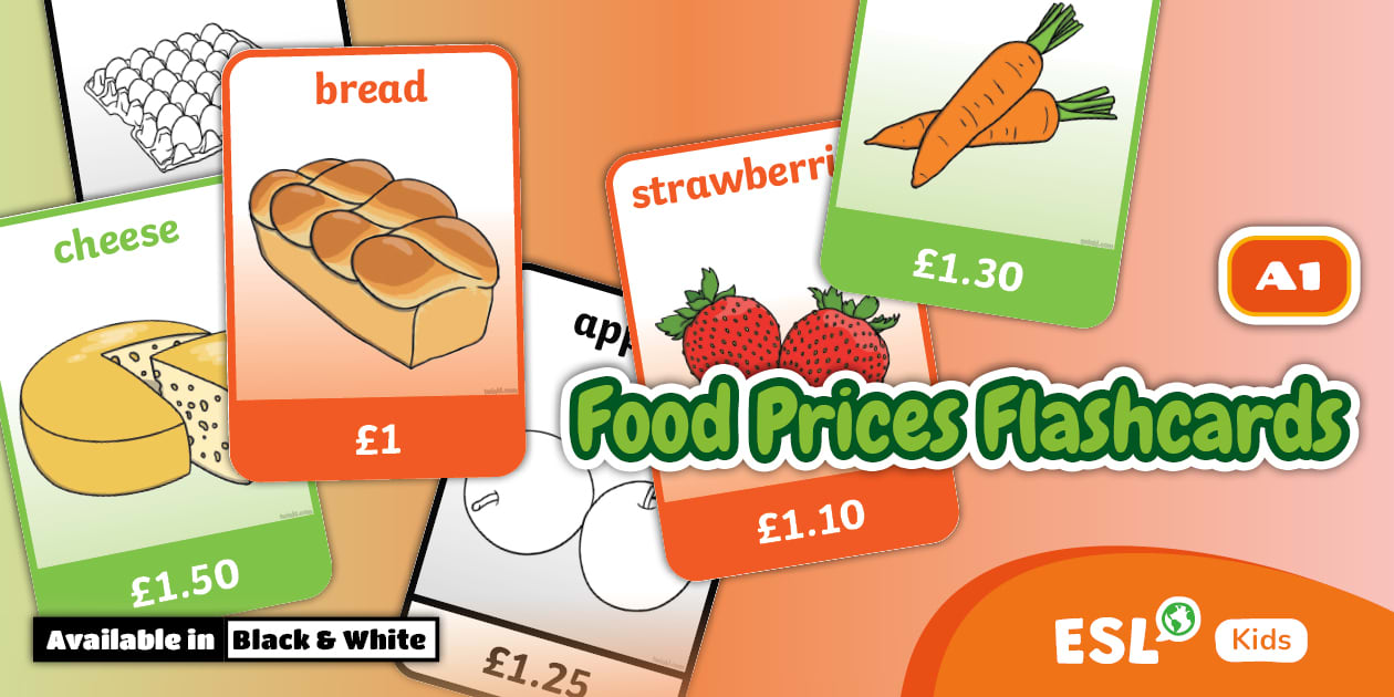 ESL Food Prices Flashcards for Kids