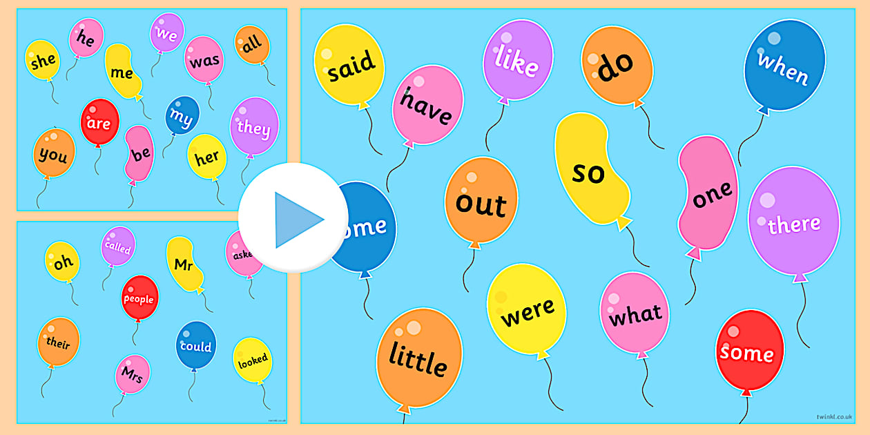 Phase 2 to 5 Tricky Words on Popping Balloons PowerPoint - Phase 2 to 5 ...