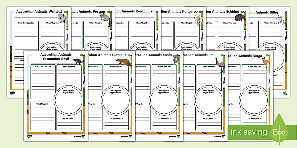 Australian Animals Writing Frames | Information Reports F-2