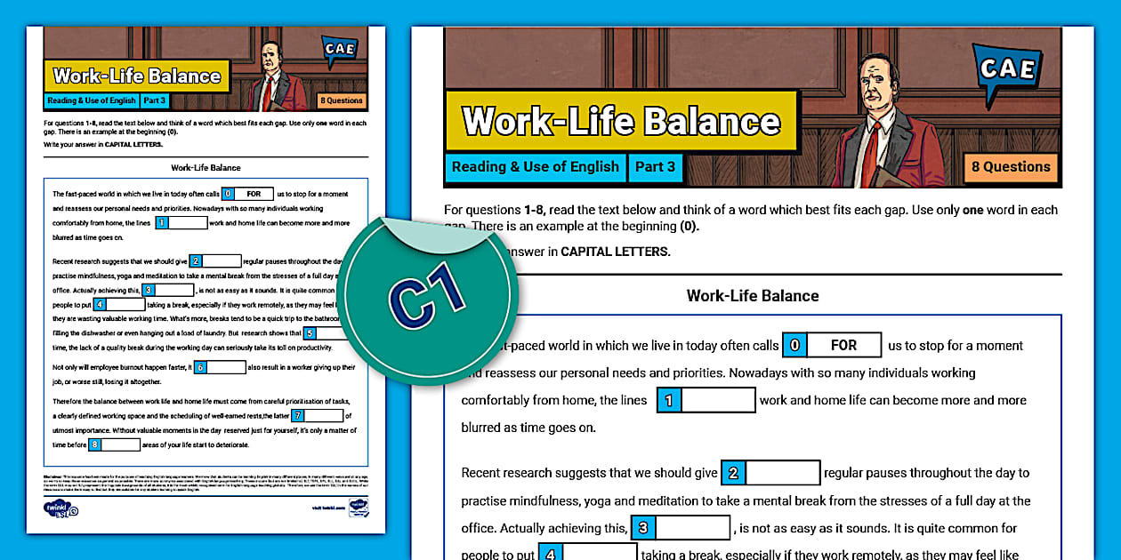 C1 Advanced Reading and Use of English practice on Twinkl