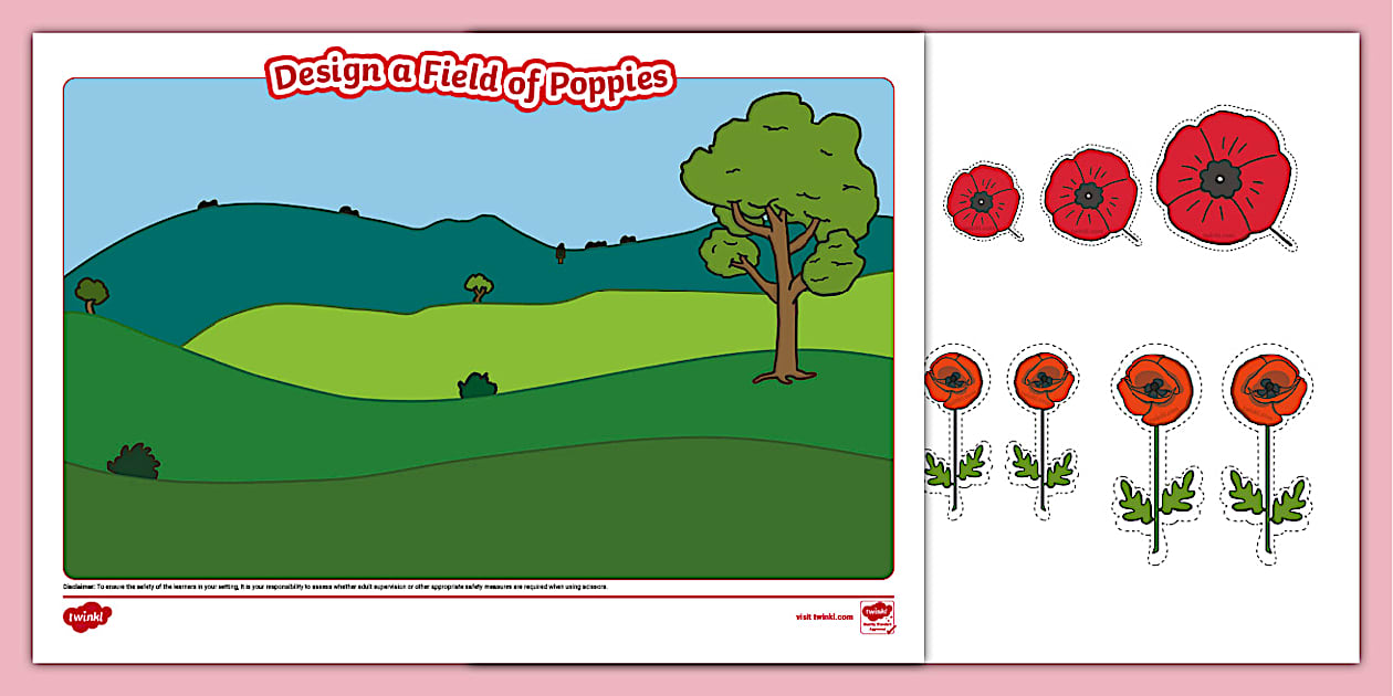 Poppy Field Cutting Activity (teacher made) - Twinkl