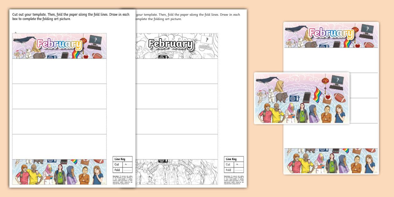 February Folding Art Template - Twinkl Art (teacher made)