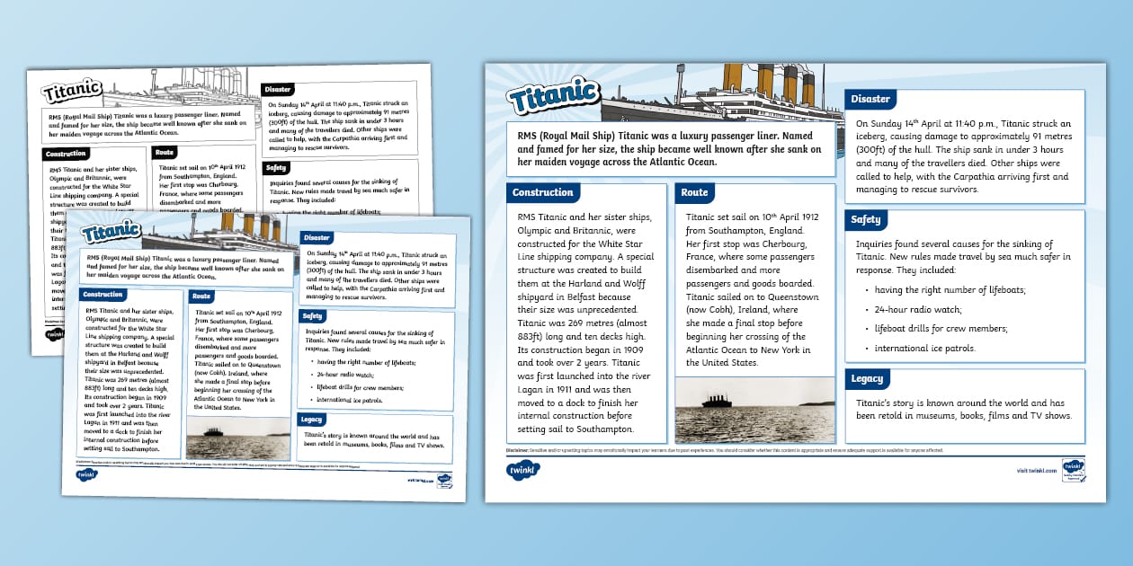 Titanic Differentiated Information Sheet (teacher made)