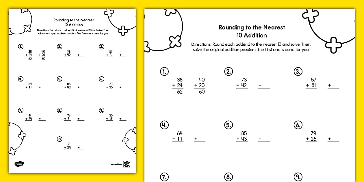 Second Grade Rounding to the Nearest 10 Addition - Twinkl