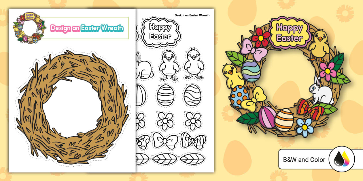 Design an Easter Wreath Cut and Paste Craft - Twinkl