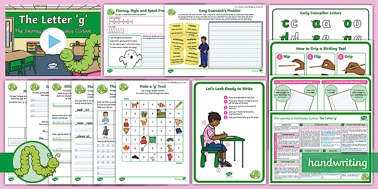 g Handwriting Practice | Continuous Cursive | Easy Download