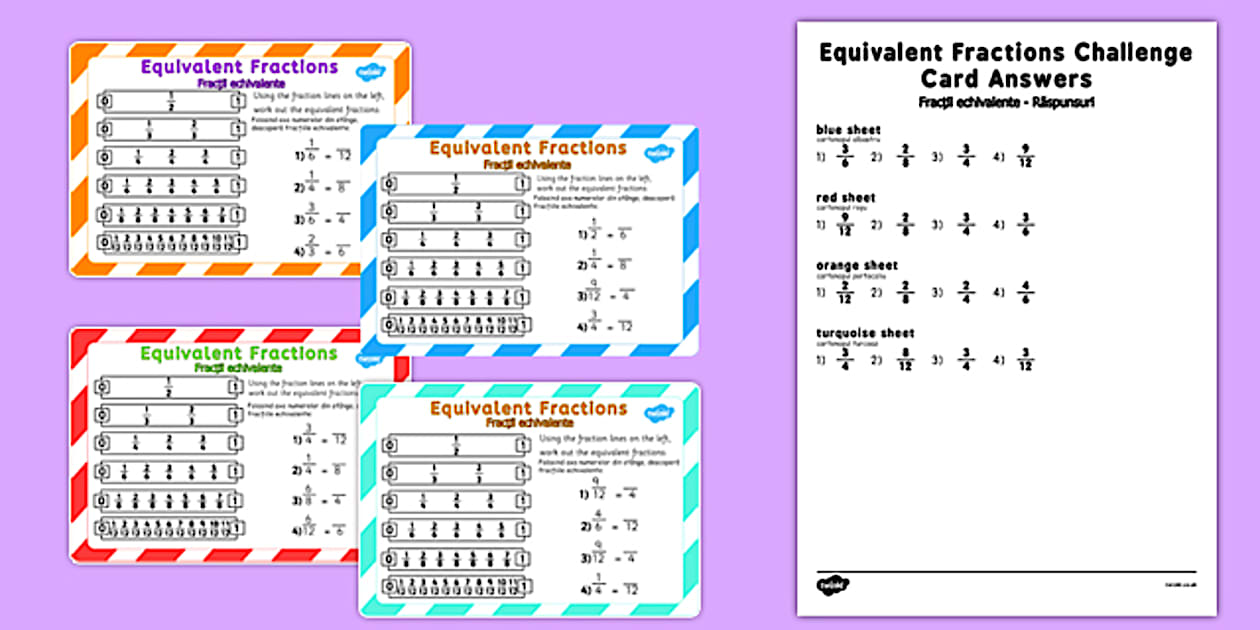 Equivalent Fractions Challenge Cards Romanian Translation