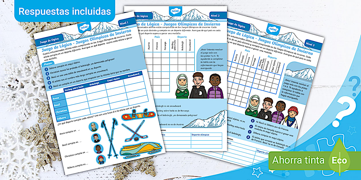 Juego de lógica: Juegos de Invierno - Todos los niveles - Twinkl Puzzled