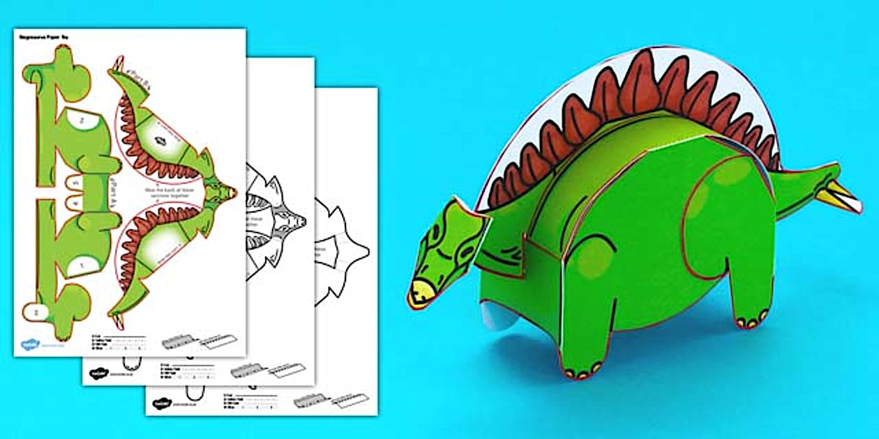 Simple 3D Printable Paper Stegosaurus Dinosaur Activity