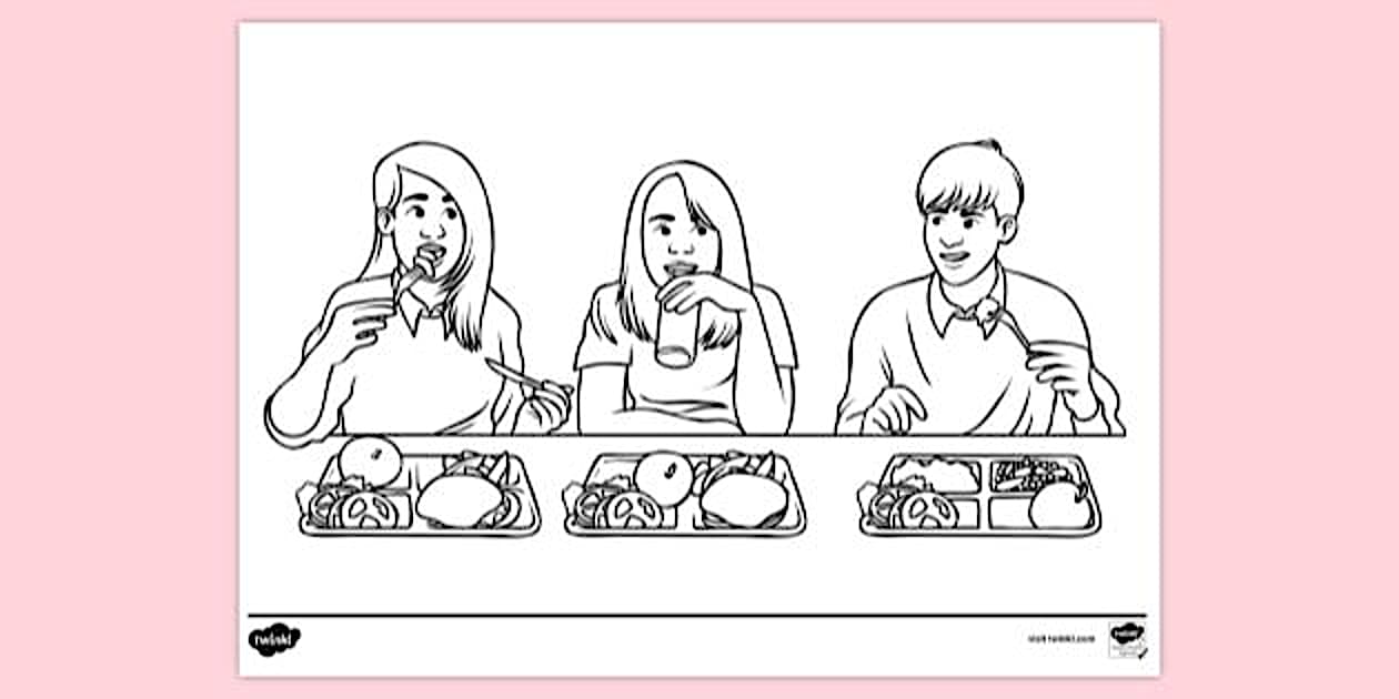 School Dinner Lunch with Friends Colouring| Colouring Sheets