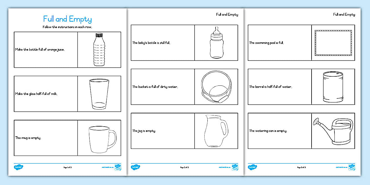 Grade 1 Measurement - Full and Empty Activity Sheet - Twinkl
