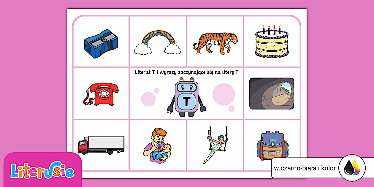Literuś T | Plansza ze słowami | Co się zaczyna na literę T?