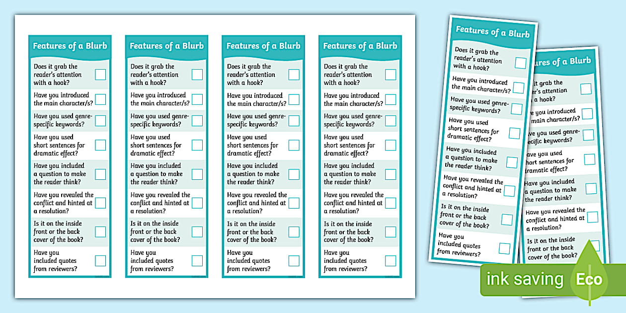 Features of a Blurb Bookmark (teacher made) - Twinkl