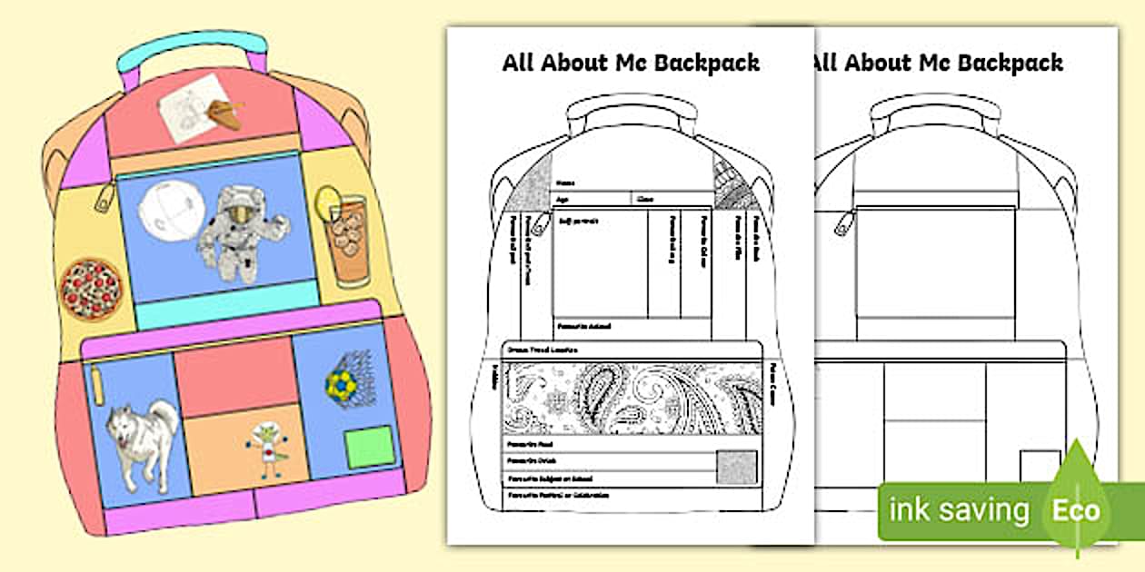 Editable All About Me Backpack Art Activity and Writing Frame