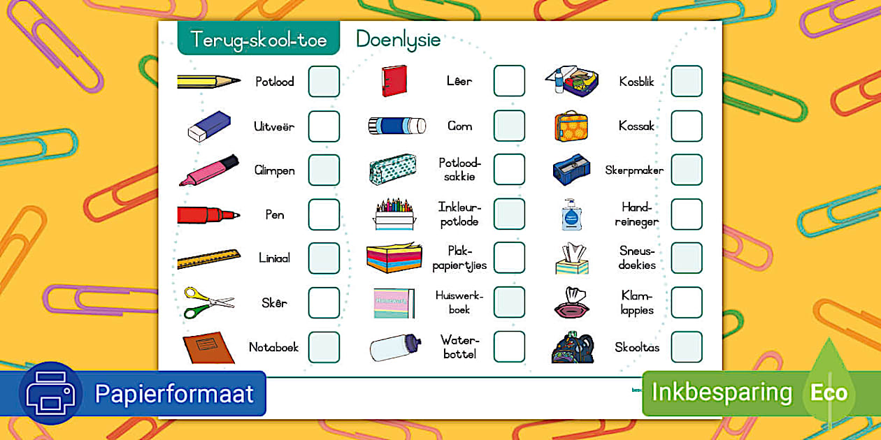 Terug-skool-toe-doenlysie (Teacher-Made) - Twinkl