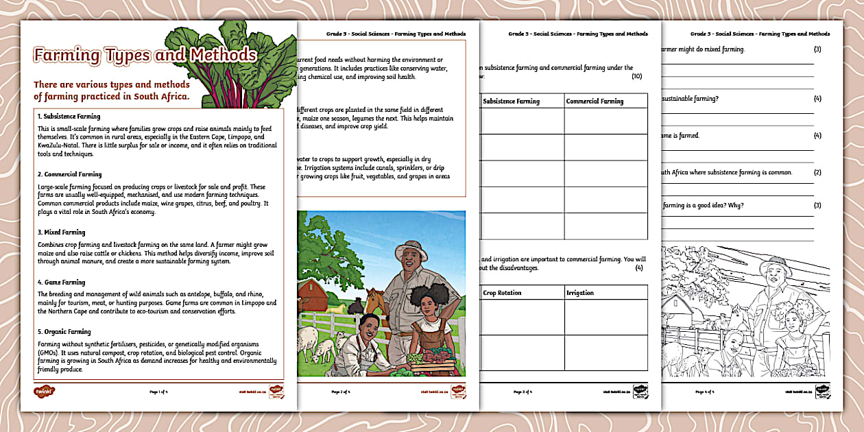 Farming in South Africa - Types and Methods - Activity Sheet